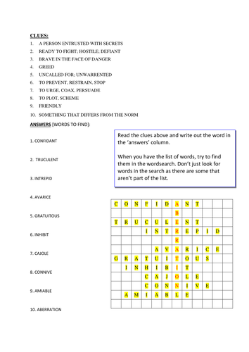 Improving Vocabulary:' Word of the Week' 15 wrds, wordsearch with ...