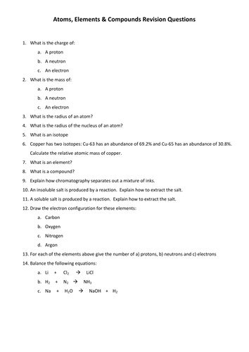 AQA GCSE Chemistry Revision Questions (by topic) | Teaching Resources