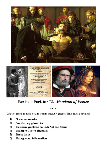 Merchant of Venice revision pack 2- wider themes plus more tasks ...