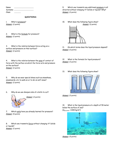 Pressure - Quick review for EXAM - (Revision worksheet) | Teaching ...