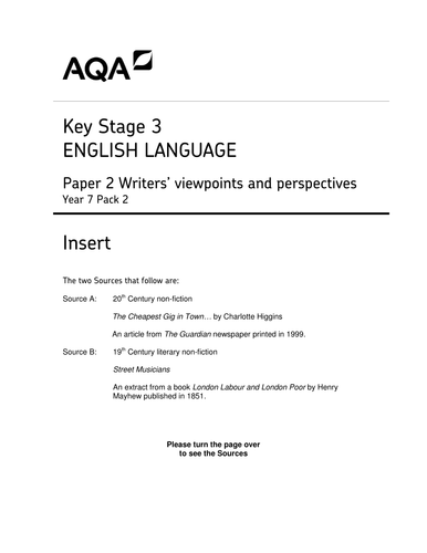 AQA paper 2 Question 4 Comparing Writers' viewpoints and perspectives ...