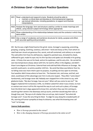 A Christmas Carol 6 extracts with exam style questions for the new ...