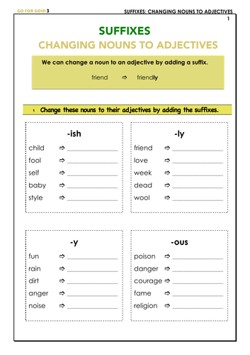 SUFFIXES: CHANGING NOUNS TO ADJECTIVES | Teaching Resources