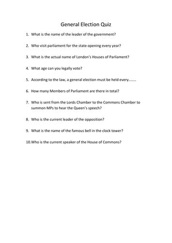 General Election Quiz - Election, Parliament, Government, Politics ...