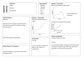 Speed & Velocity Revision Mat & Questions (AQA GCSE) | Teaching Resources