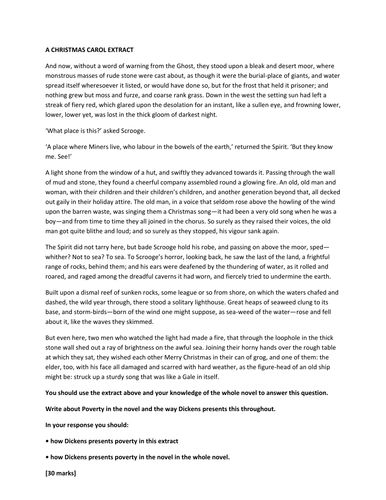 A CHRISTMAS CAROL ENGLISH LITERATURE AQA EXTRACT TO WHOLE QUESTION KS4 ...