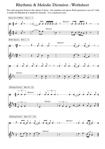 Exam Style Rhythmic & Melodic Dictation - Edexcel GCSE Music (9-1 ...