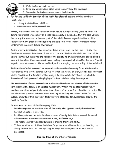 Parsons on Functions of The Family - Sociology - L3/20 [ AQA GCSE ...