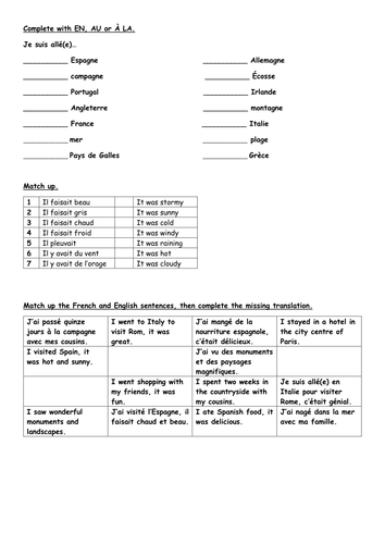 French activities "mes vacances" | Teaching Resources