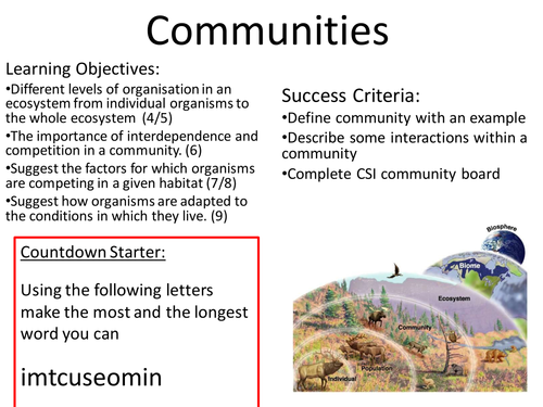 New GCSE Biology Communities Lesson | Teaching Resources