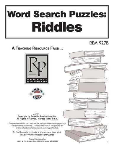 Word Search Puzzles: Riddles | Teaching Resources