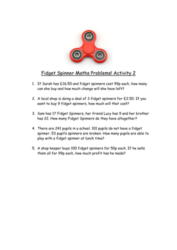 Fidget Spinner Worded Maths Problems | Teaching Resources