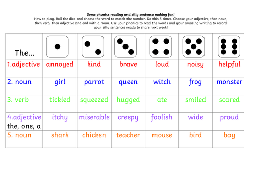 Silly sentences - roll the dice to make some silly sentences | Teaching ...