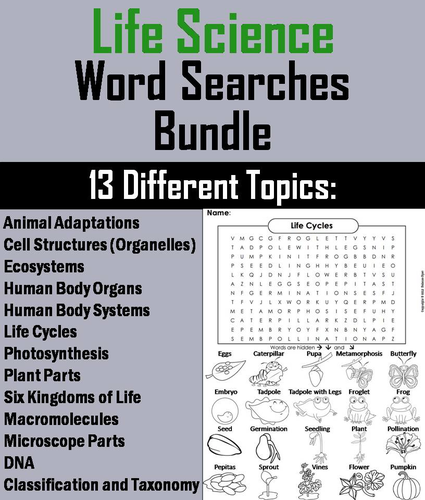 Earth, Life, Physical and Space Science Word Search Bundle | Teaching ...