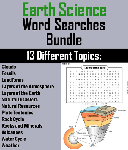 Earth, Life, Physical and Space Science Word Search Bundle | Teaching ...