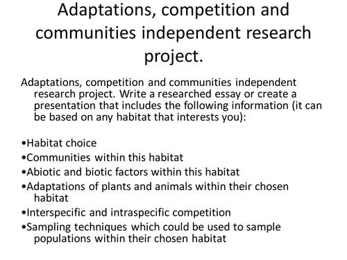 Adaptations, competition and communities independent research homework ...