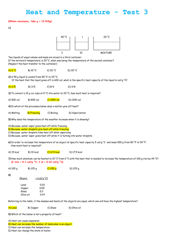 Thermal Energy (Heat and Temperature) - Test 3 | Teaching Resources