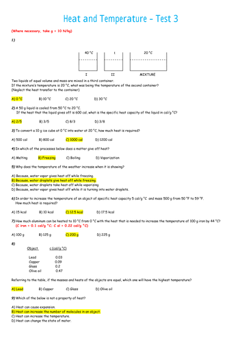 Thermal Energy (Heat and Temperature) - Test 3 | Teaching Resources