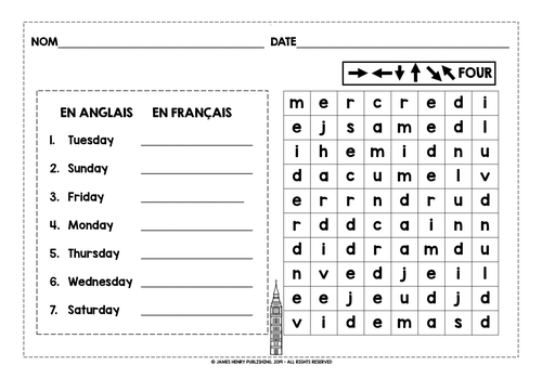 FRENCH DAYS OF THE WEEK WORD SEARCHES | Teaching Resources