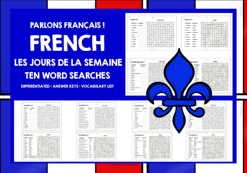 FRENCH DAYS OF THE WEEK WORD SEARCHES | Teaching Resources