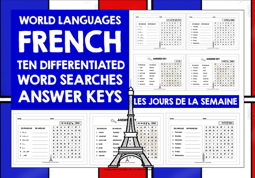 FRENCH DAYS OF THE WEEK WORD SEARCHES | Teaching Resources