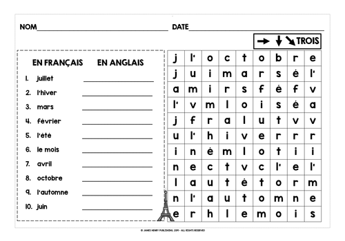 FRENCH MONTHS & SEASONS WORD SEARCHES | Teaching Resources