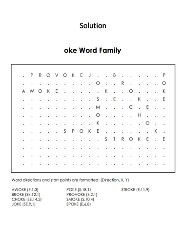 oke Word Family Word Search | Teaching Resources