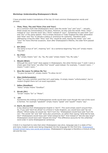 DRAMA MODULE: INTRODUCTION TO SHAKESPEARE | Teaching Resources