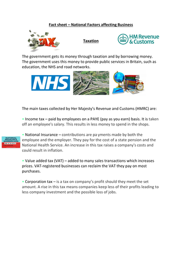 National and Local Factors impacting a business | Teaching Resources