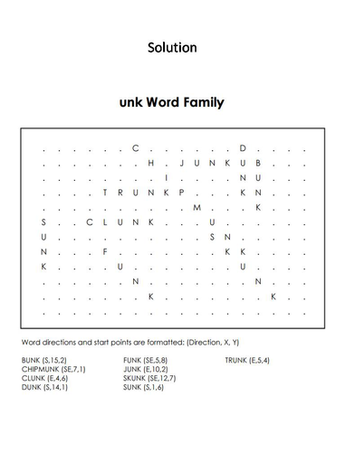 unk Word Family Word Search | Teaching Resources