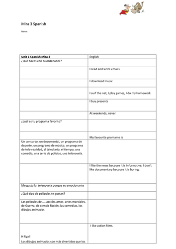 Mira 1, 2, 3 Spanish REVISION BOOKLET | Teaching Resources