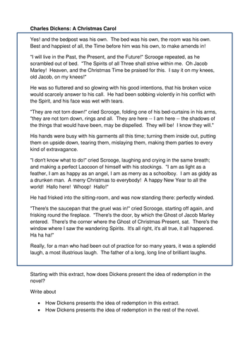 Charles Dickens - A Christmas Carol: Exam Style Question Revision ...