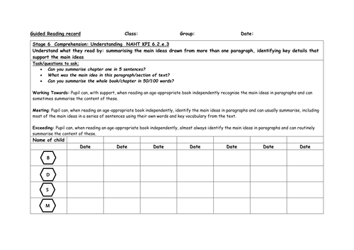 Year 6 Guided Reading records linked to NAHT outcomes/Classroom Monitor ...