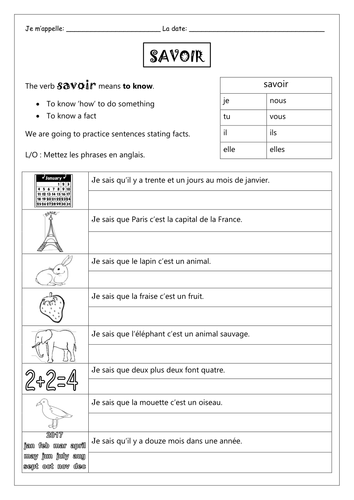 FRENCH - SAVOIR vs CONNAÎTRE - Worksheets | Teaching Resources