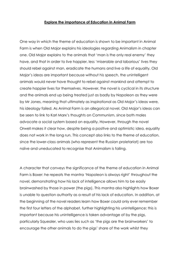 Full marks Animal Farm essay on the significance of Education ...