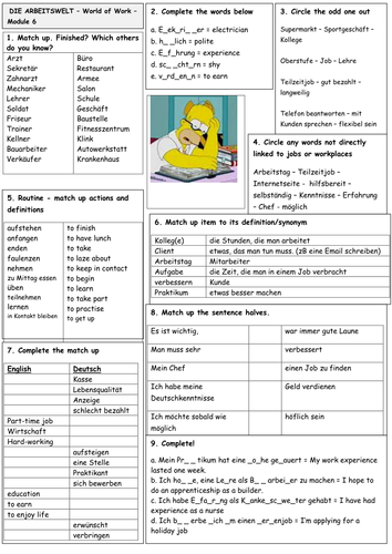 GCSE German Revision quickie (idea from GianfrancoConti) Work and ...