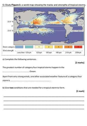 AQA GCSE Geography - Natural Hazards Exam Questions | Teaching Resources