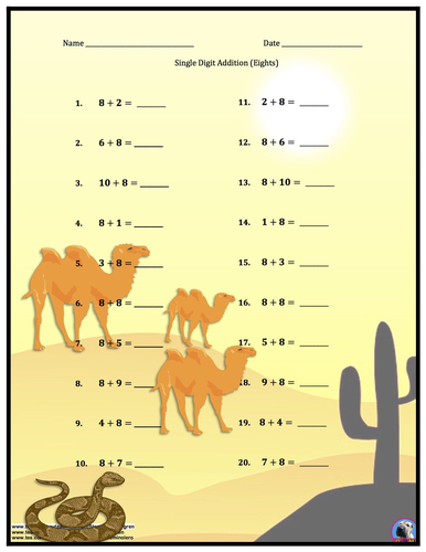 Single Digit Addition - Animal Themed Worksheets - Horizontal ...