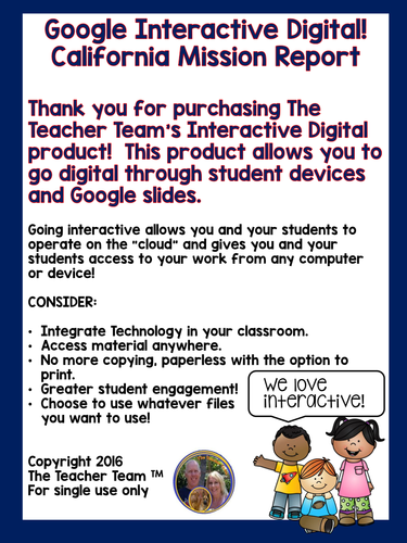 Google Drive California Mission Report for Google Classroom | Teaching ...