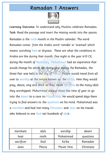 Ramadan and Eid–Ul-Fitr Worksheets | Teaching Resources