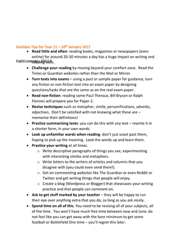 Revision Tips for English Language and English Literature GCSE ...
