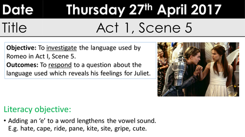 KS3/GCSE Romeo and Juliet Act 1 Scene 5 Romeo's Soliloquy | Teaching ...