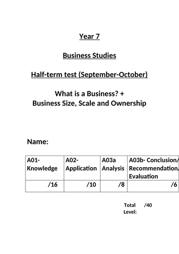 Full Year 9 Business Studies SOW and resources for 9 topics (baseline ...