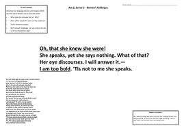 Romeo and Juliet KS3 GCSE Act 2 Scene 2 Romeo's Soliloquy | Teaching ...