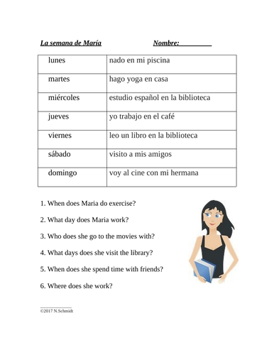 Días de la semana y actividades ~ Spanish Days of the Week and ...