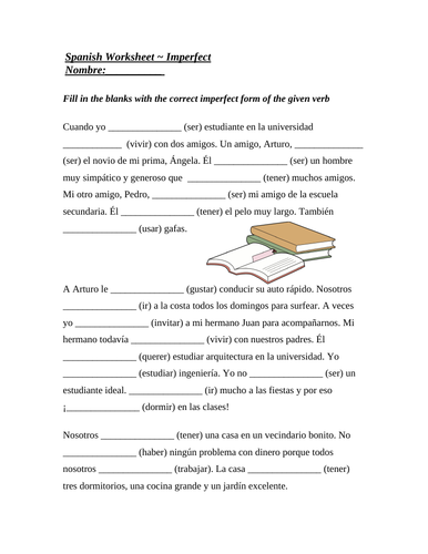Spanish Worksheet ~ Imperfecto (En la universidad) ~ Imperfect Tense ...