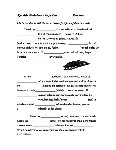 Spanish Worksheet ~ Imperfecto (En la universidad) ~ Imperfect Tense ...