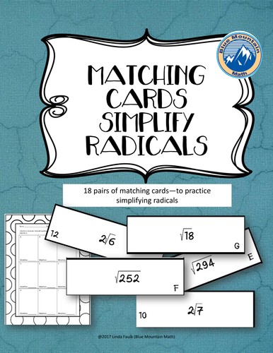 Simplifying Radicals Matching Card Set | Teaching Resources