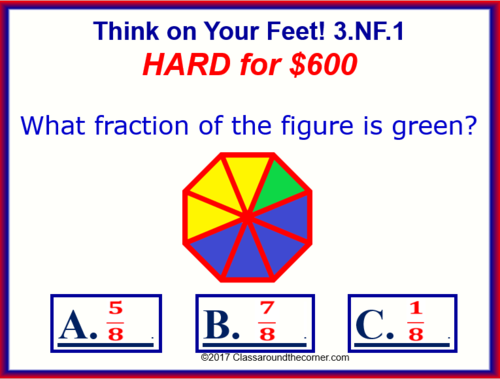 3.NF.1 THINK ON YOUR FEET MATH! Interactive Test Prep Game— FRACTIONS ...
