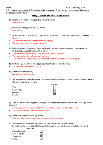 Percy Jackson Guided reading - vocab retrieve information, inference ...